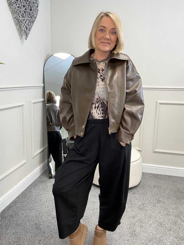 Frankie Faux Leather Jacket Chocolate - Susie's Boutique