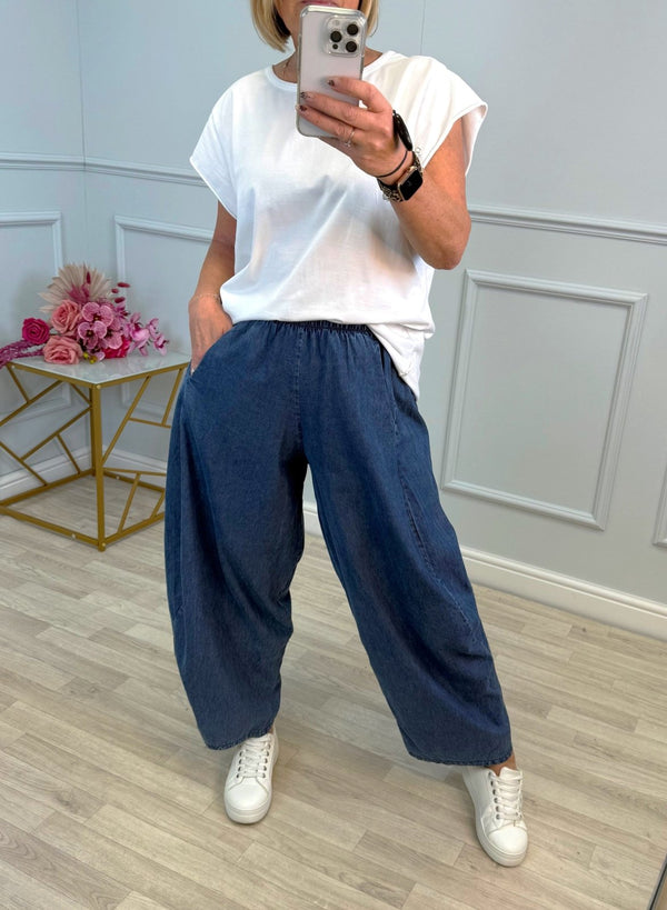 Georgia Chambray Cocoon Trousers – Sizes 8–20 | Cotton Comfort Joggers ...