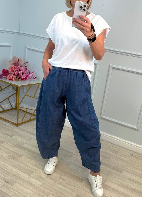 Georgia Chambray Cocoon Trousers – Sizes 8–20 | Cotton Comfort Joggers ...