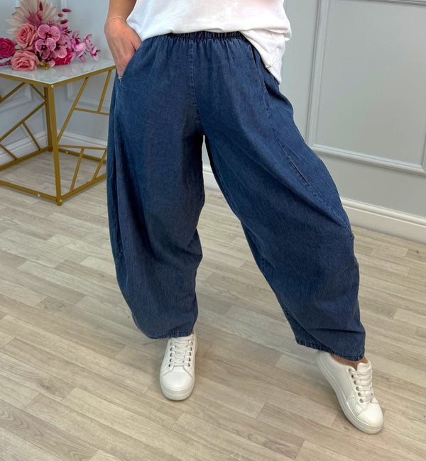 Georgia Chambray Cocoon Trousers – Sizes 8–20 | Cotton Comfort Joggers ...