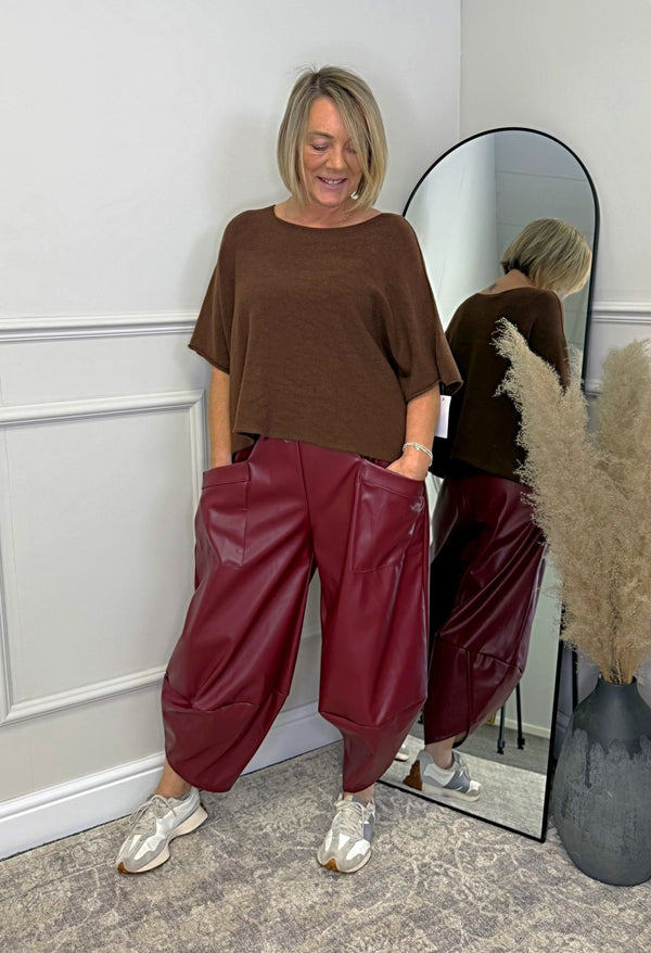 Wine PU Lauren Cocoon Pants | Susie’s Boutique - Susie's Boutique