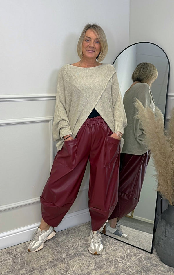 Wine PU Lauren Cocoon Pants | Susie’s Boutique - Susie's Boutique