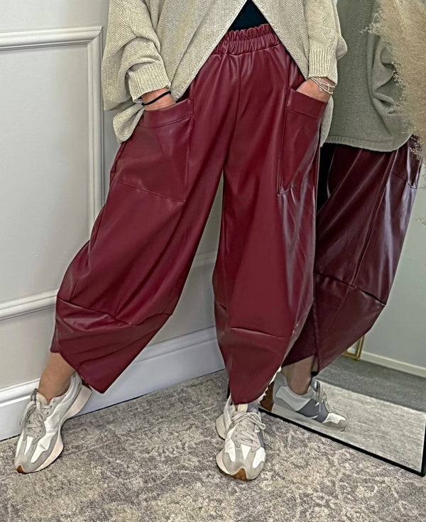 Wine PU Lauren Cocoon Pants | Susie’s Boutique - Susie's Boutique